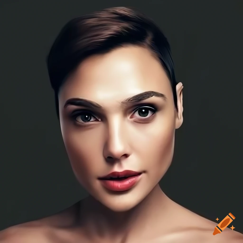 Portrait of a beautiful woman with very short bob hair, detailed and ...