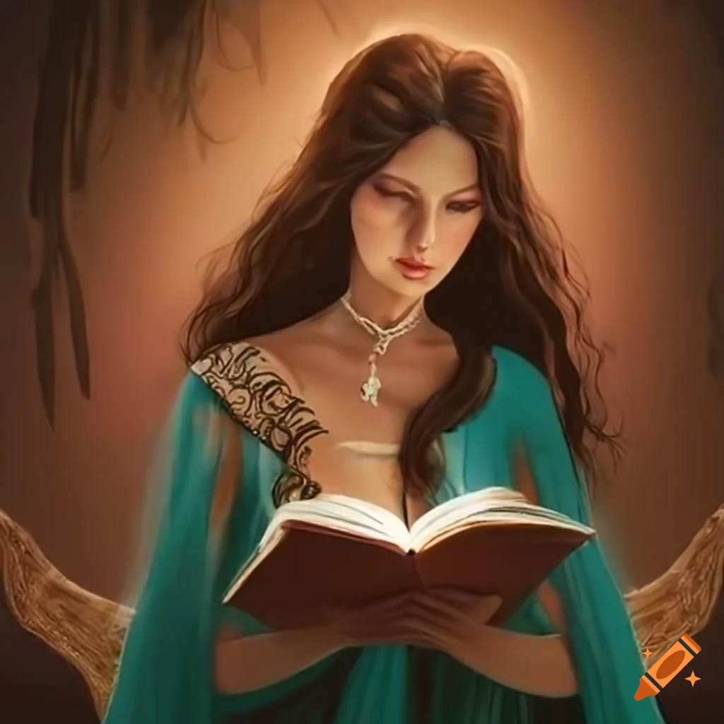 Woman engrossed in reading a fantasy book on Craiyon