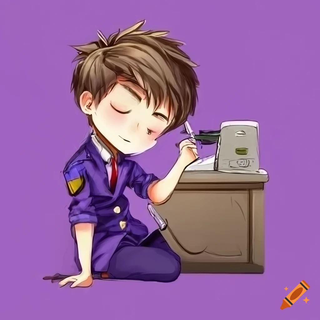 Security guard in purple uniform sleeping with a landline next to a ...