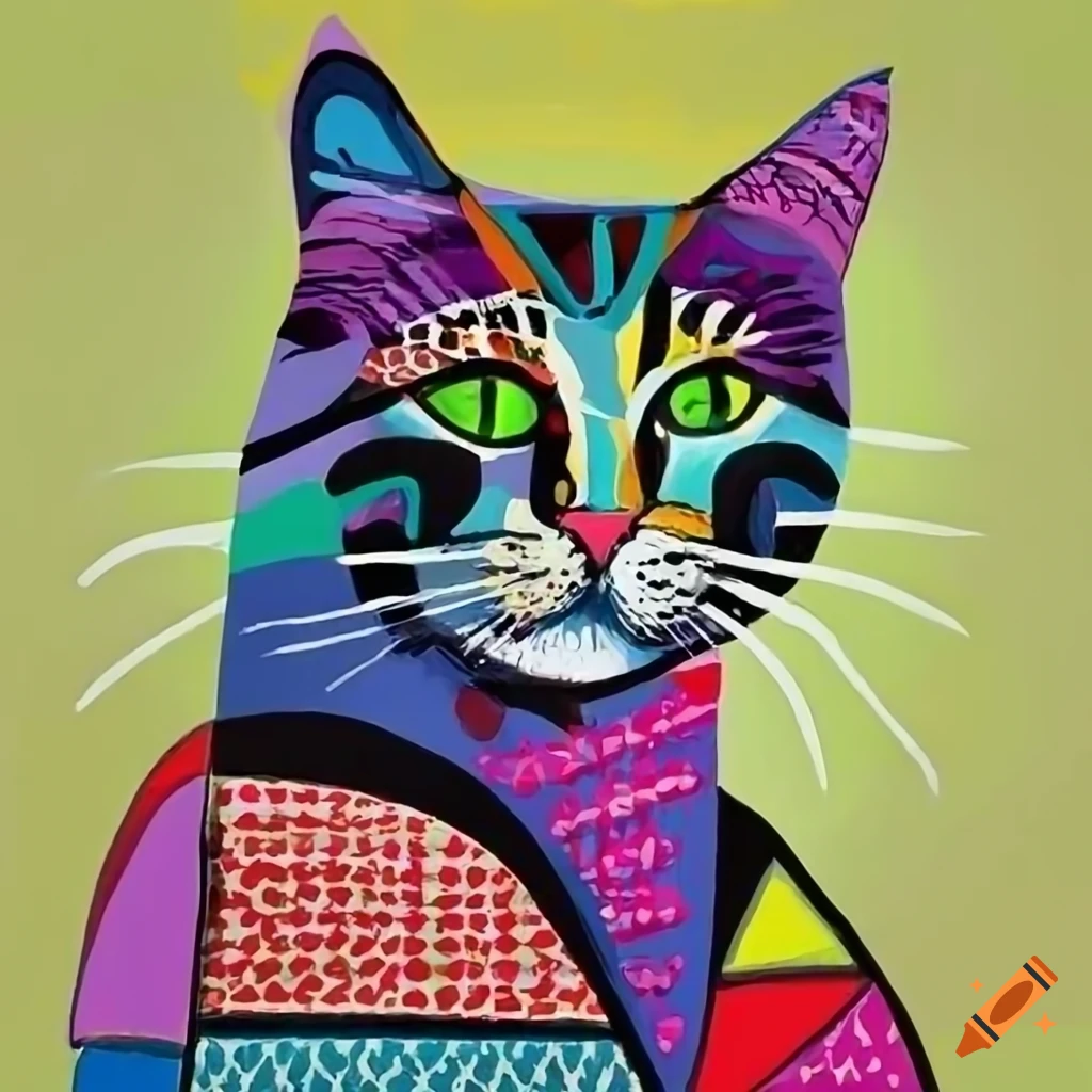 Cat painting in picasso pop art style on Craiyon