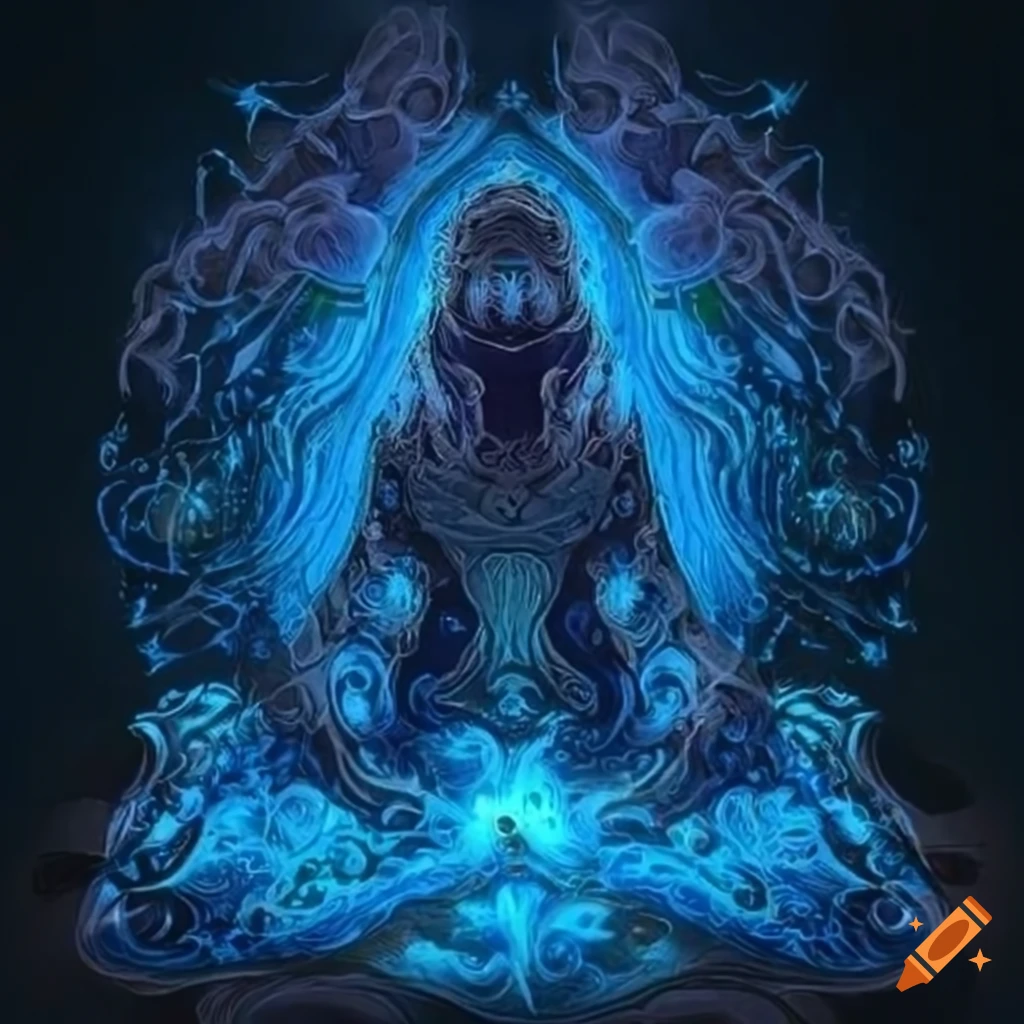 Japanese-style mage casting a blue protective spell on Craiyon