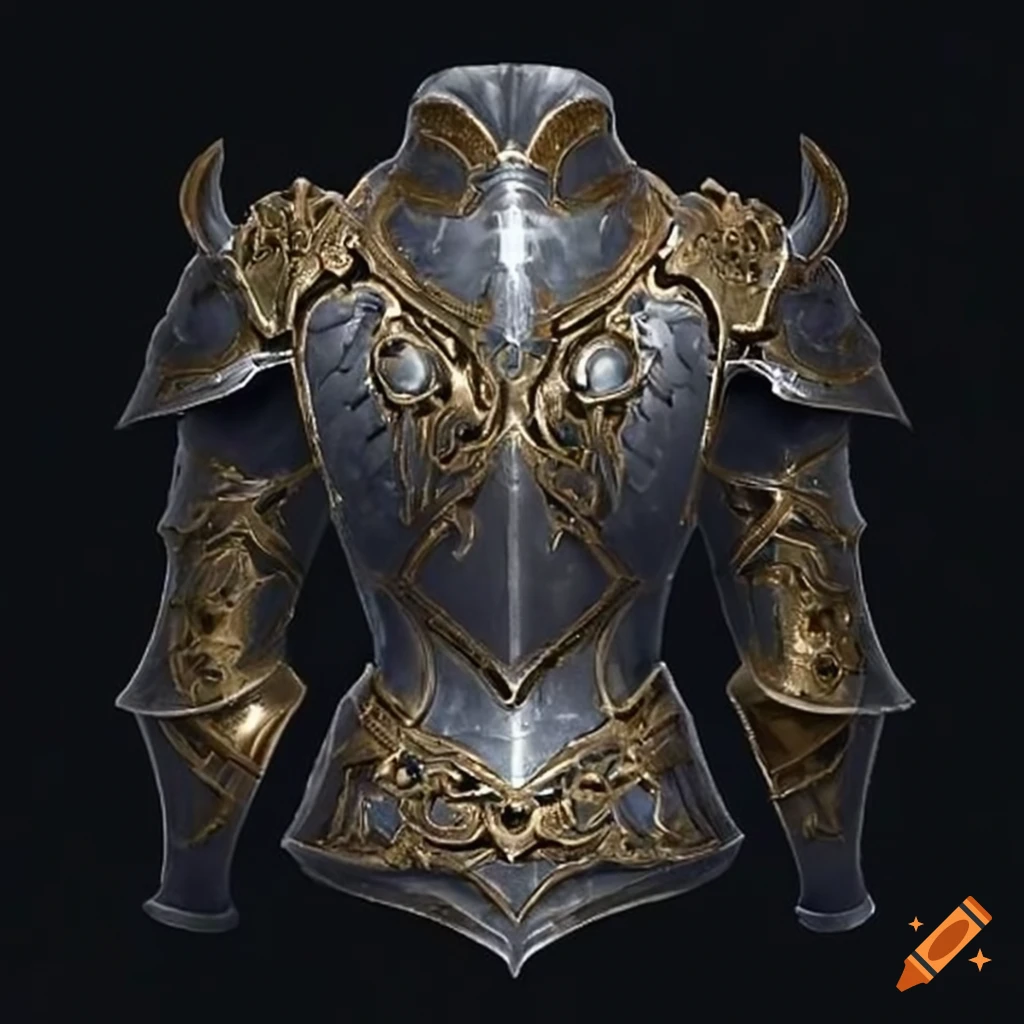 Front view of adorned magic armor on Craiyon