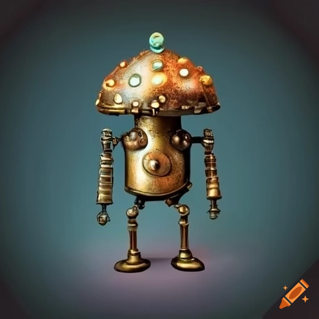 Detailed illustration of a bronze enchanted robot from a steampunk ...