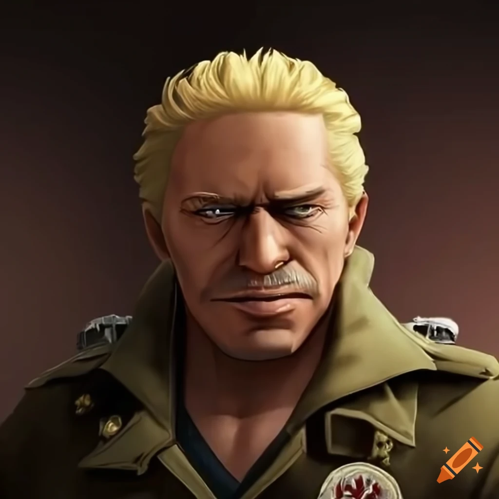 Monkey D. Garp at 39 years in NATO military uniform of Commander with blonde hair on Craiyon