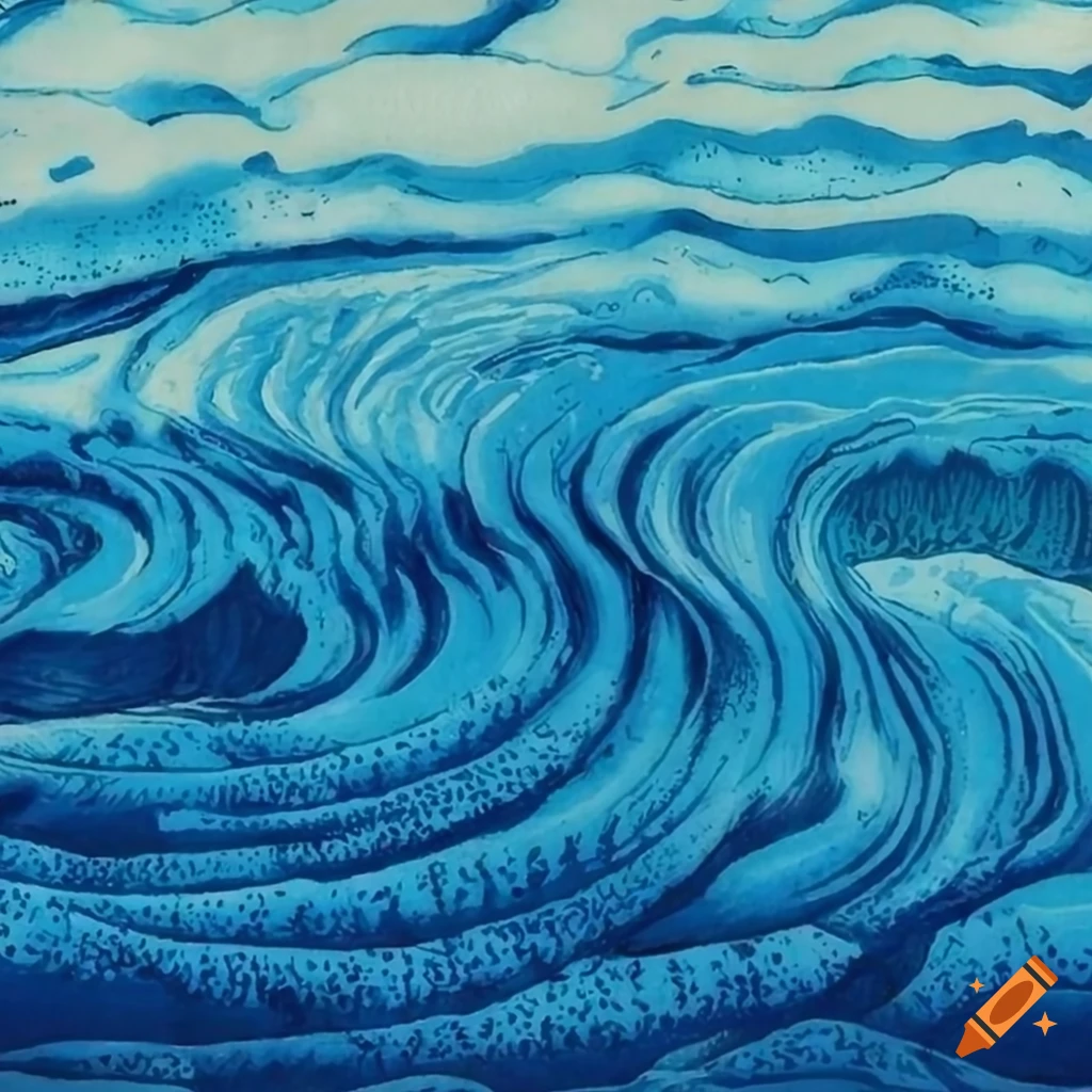 Concentric ripples on a blue lake in the style of Hokusai on Craiyon