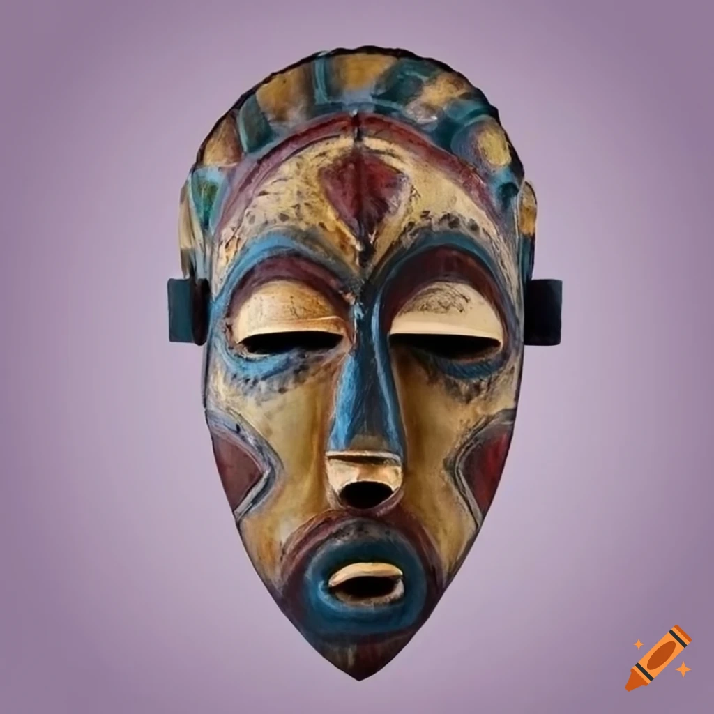 African symmetry mask with intricate decorations on Craiyon