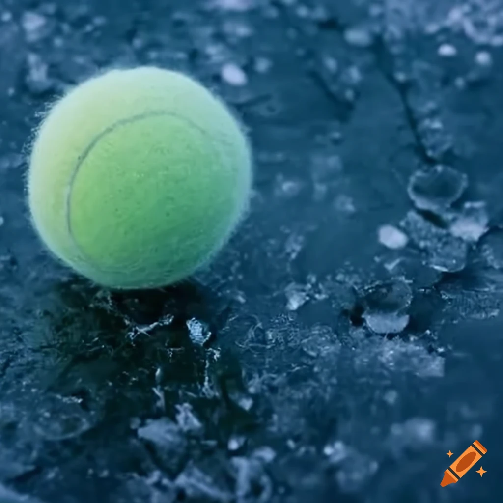 Frosty tennis ball on icy surface on Craiyon