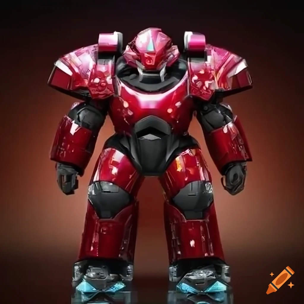 Full body power armor made of red crystals with jet pack turbines on ...