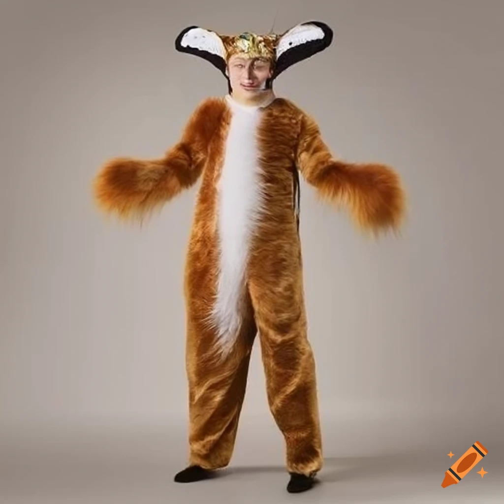 Animal-shaped costume in caramel and white fuzzy velvet for adult males ...