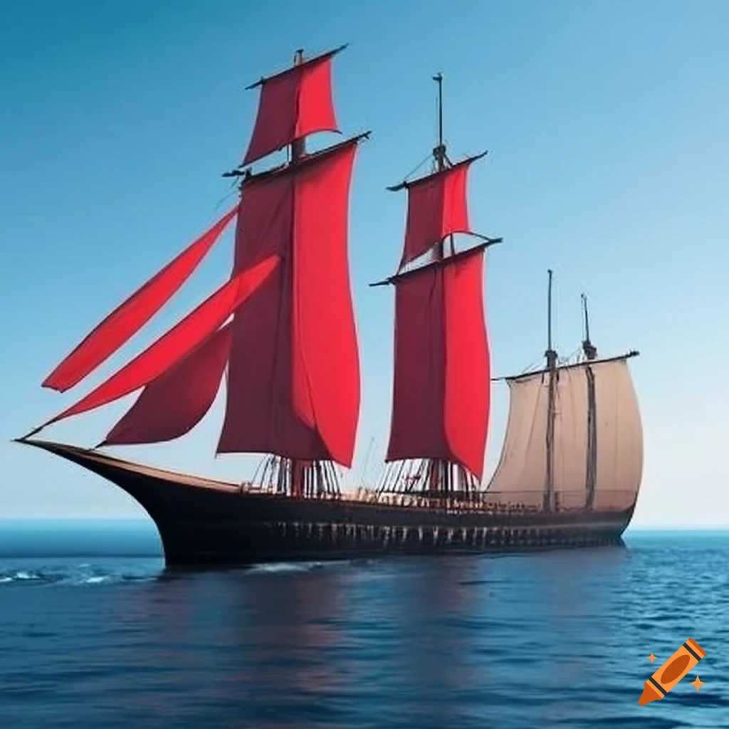 Big ship with a red sail on Craiyon