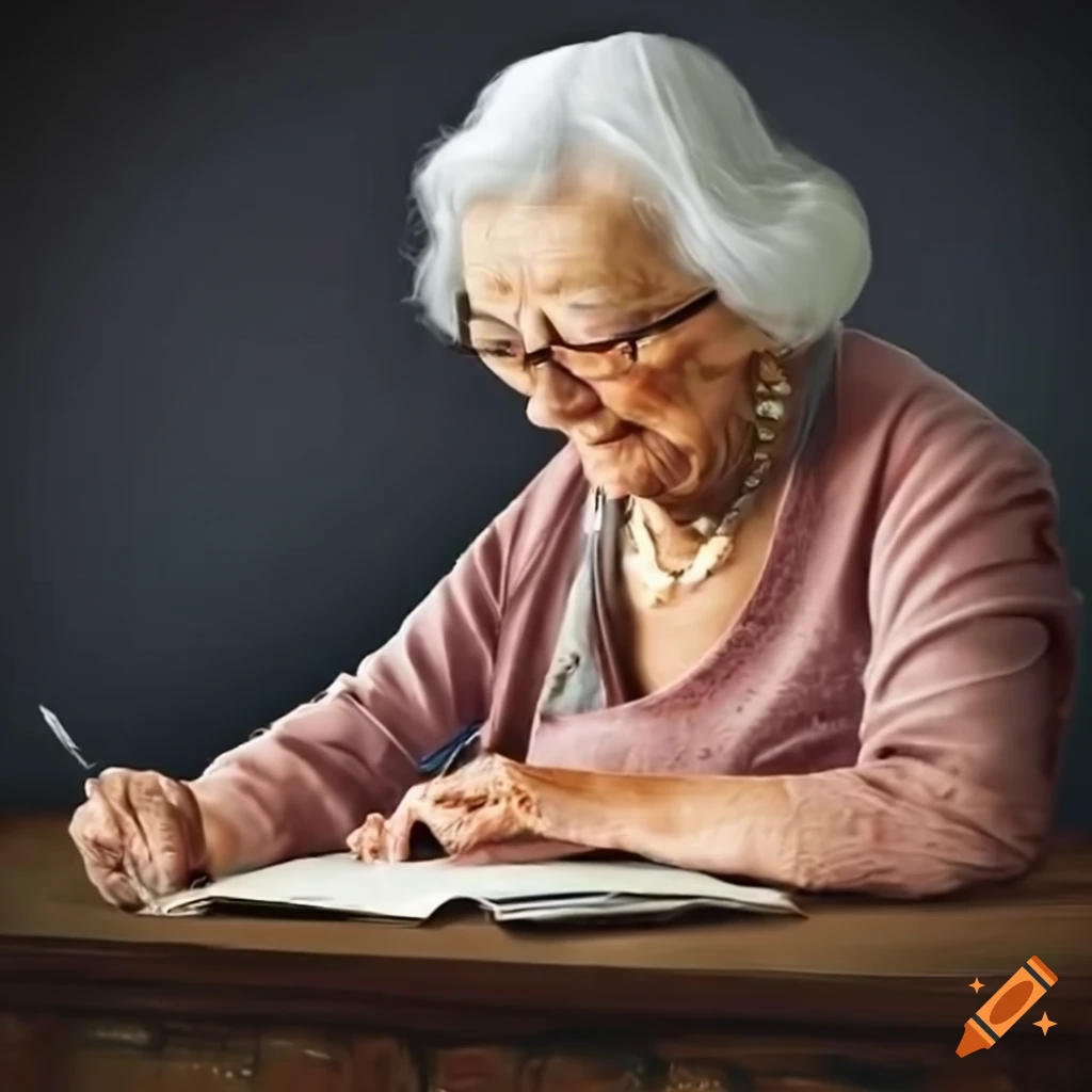 Elderly woman writing a letter on Craiyon