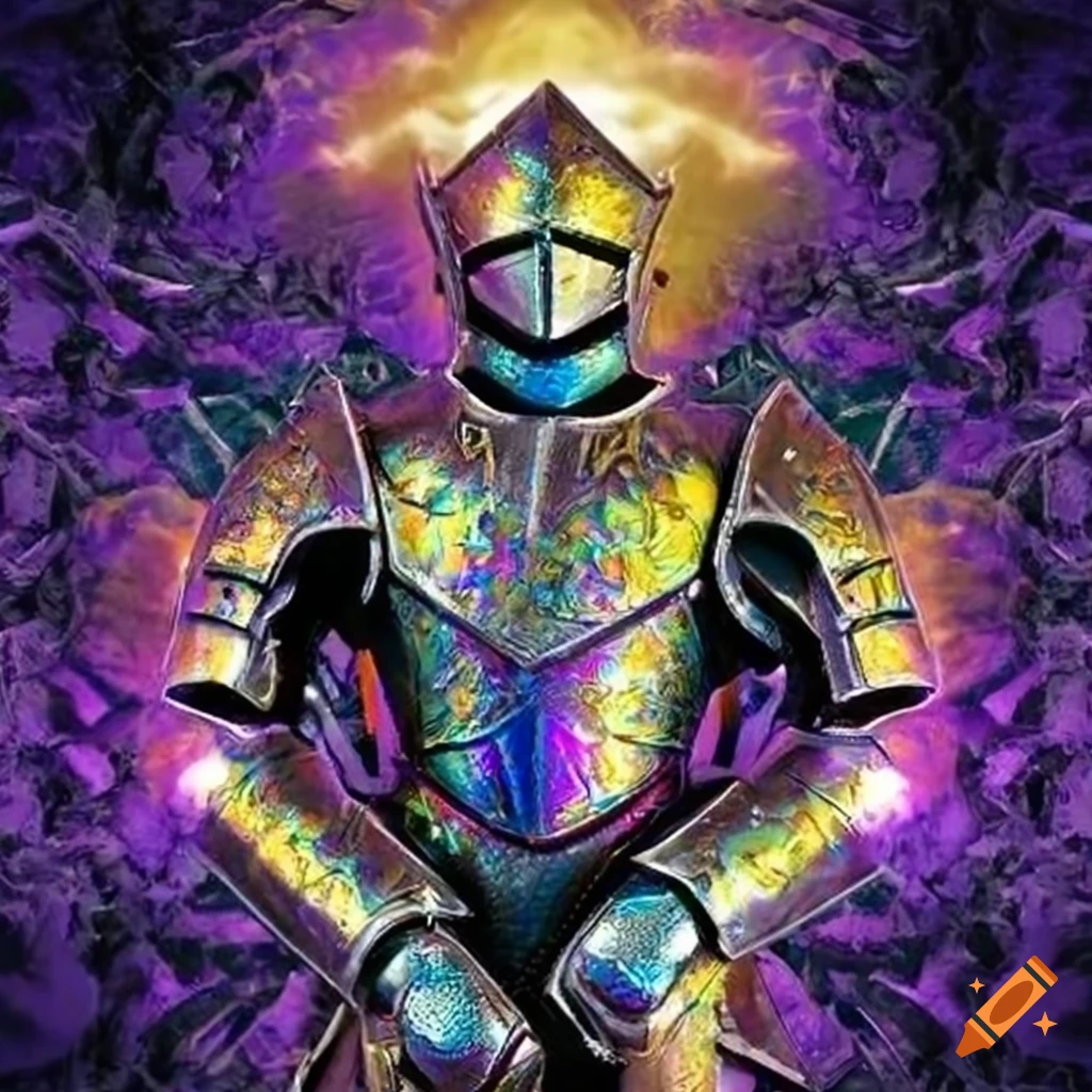 Iridescent cosmic knight armor on Craiyon