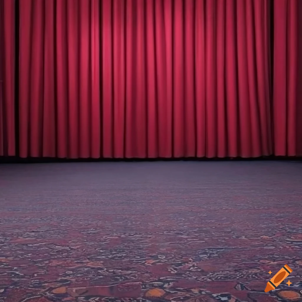 Cinema waiting area with dim lights, red walls, and carpet floor on Craiyon