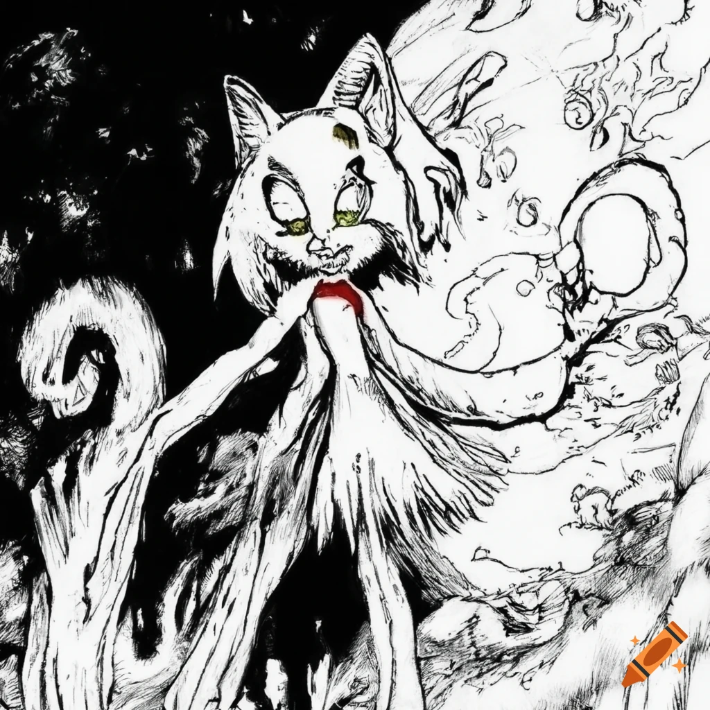 Blaze the Cat in horror manga style by Junji Ito, ink drawing on Craiyon