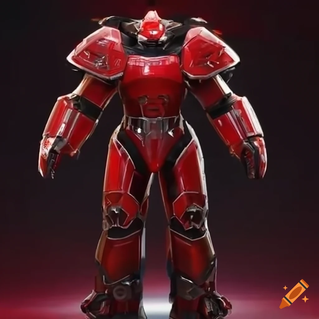 Full body power armor made of red crystals with jet pack turbines on ...