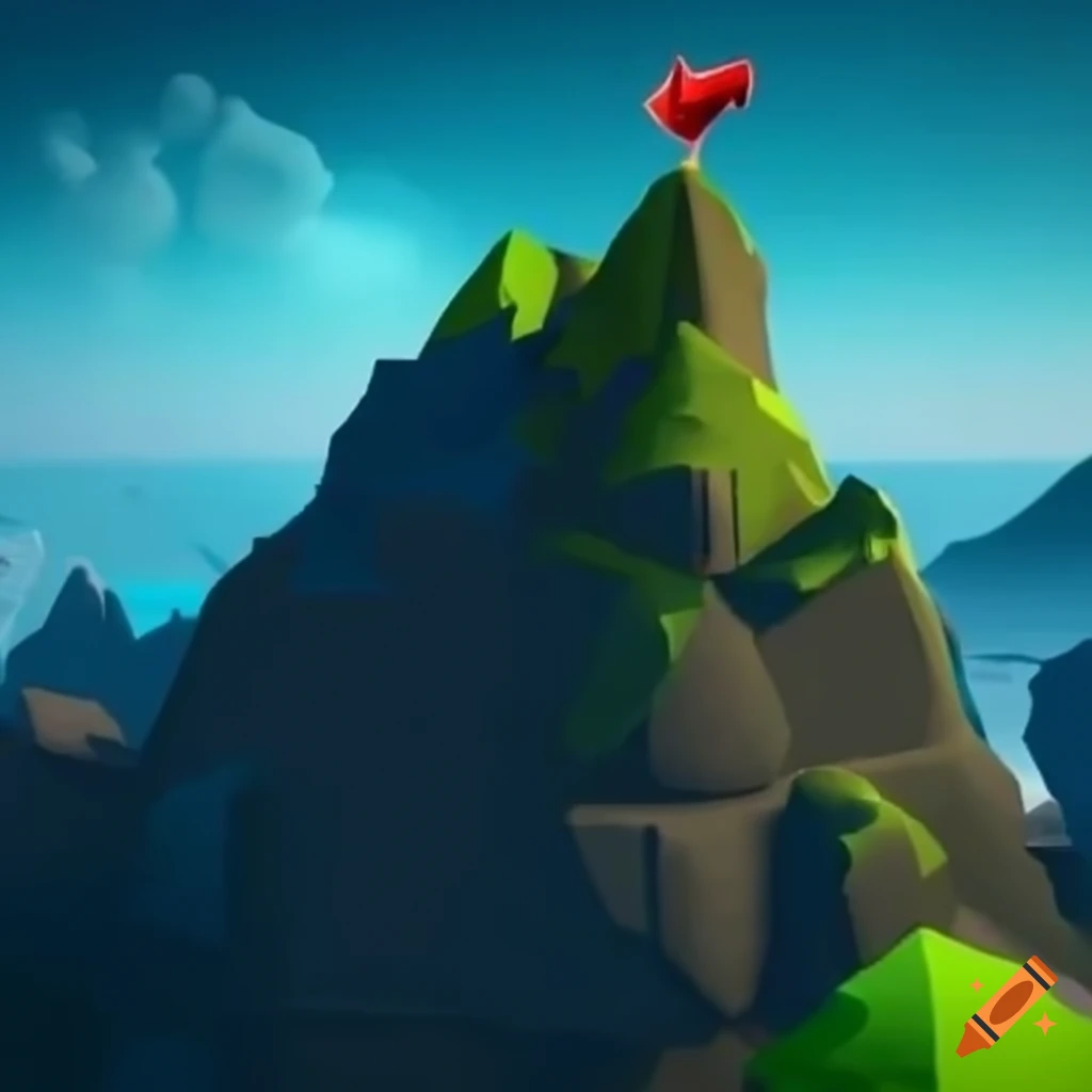 Roblox character conquering a mountain climb on Craiyon