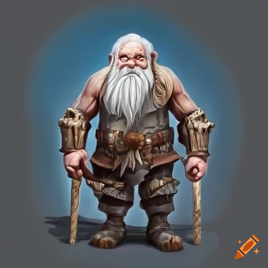 Old dwarf with long white beard and grey skin on Craiyon