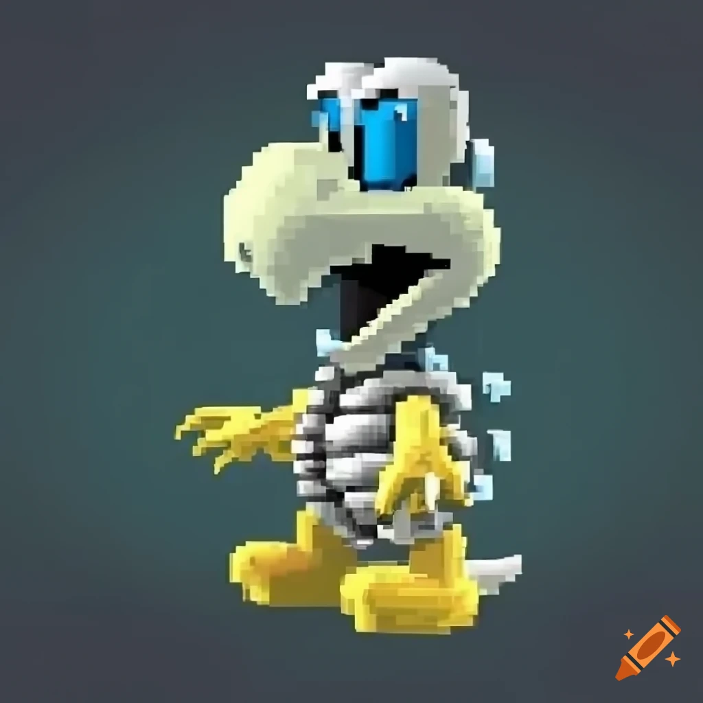 Pixel art of a skeletal koopa troopa named dry bones from nintendo game ...