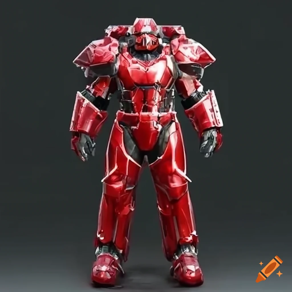 Full body power armor made of red crystals with jet pack turbines on ...