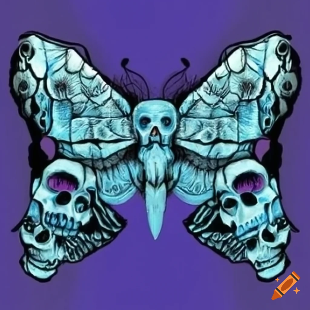 Gothic blue moth with skull-patterned wings on Craiyon