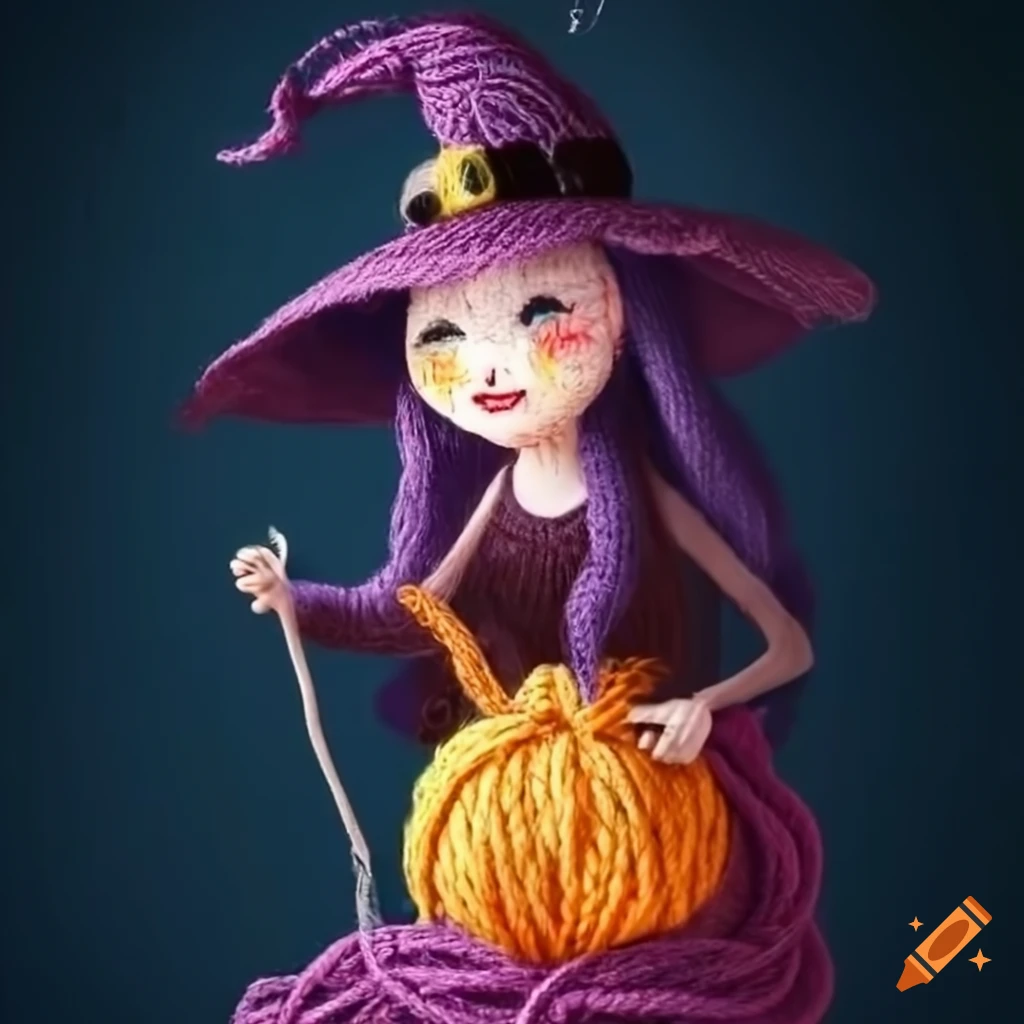 Cute yarn witch character on Craiyon