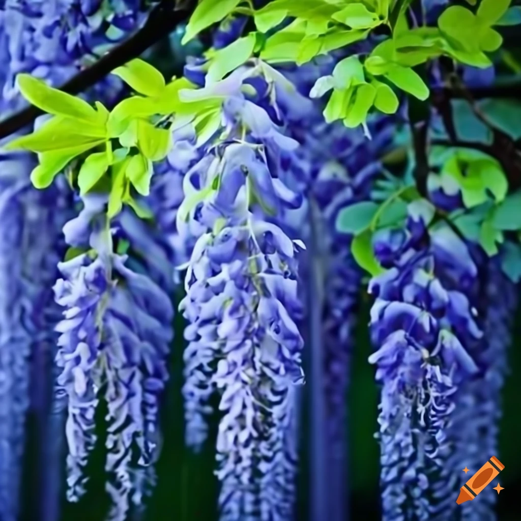 Blue wisteria flowers on Craiyon