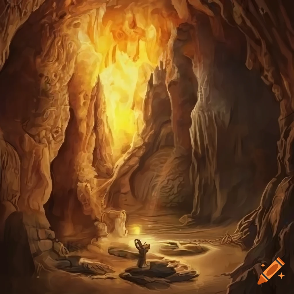 Inside moolok's cave in a fantasy art depiction on Craiyon