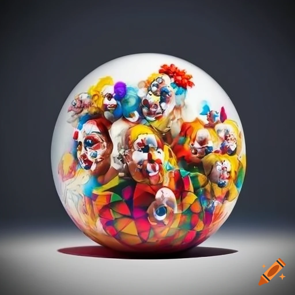 Sphere made of colorful clowns on Craiyon