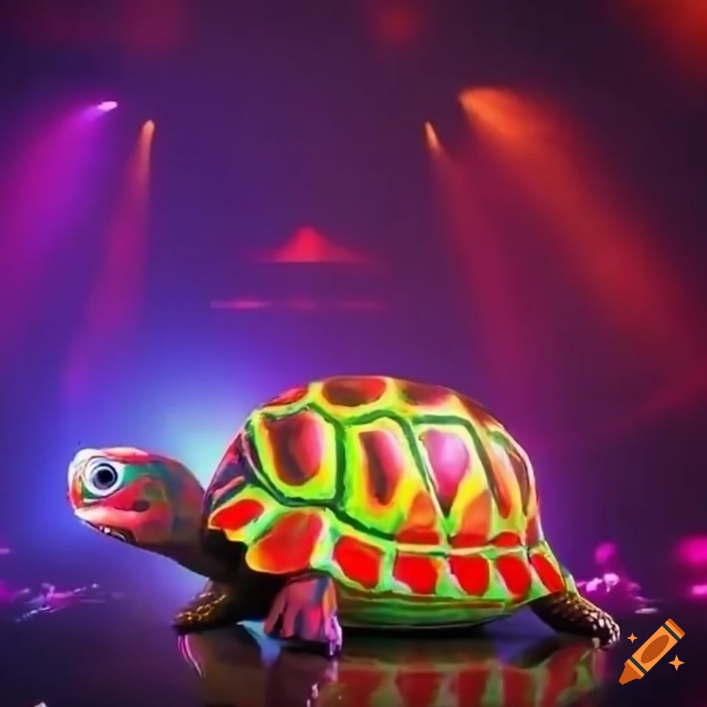 Unique DJ performer with colorfully painted tortoise in nightclub on ...