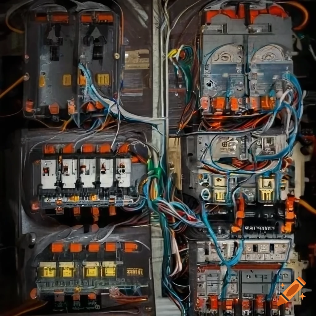 Complex electric power distribution panel with disorganized wires on ...