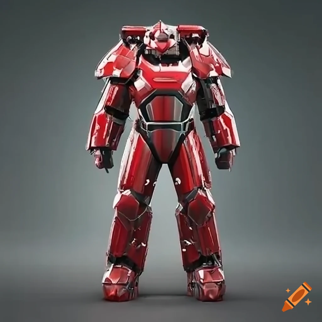 Full body power armor made of red crystals with jet pack turbines on ...