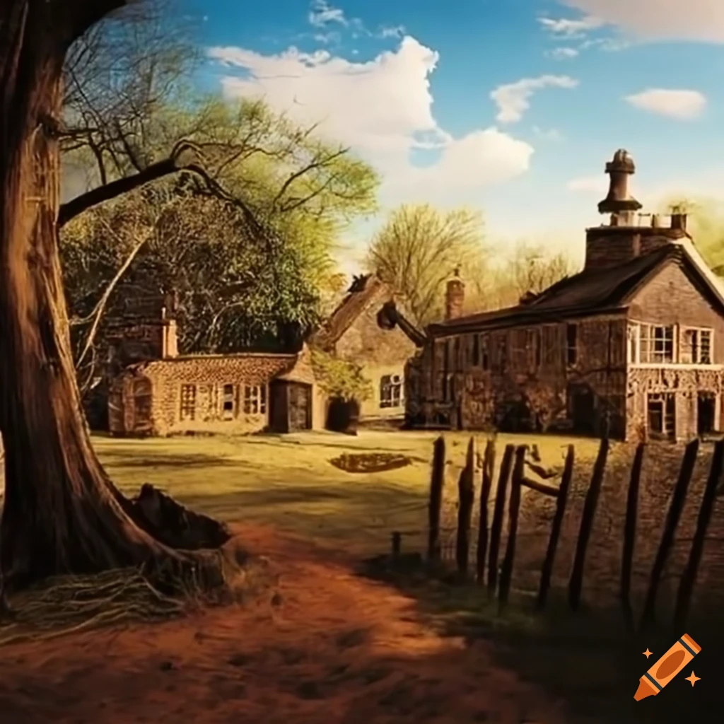 Colonial america village scene on Craiyon