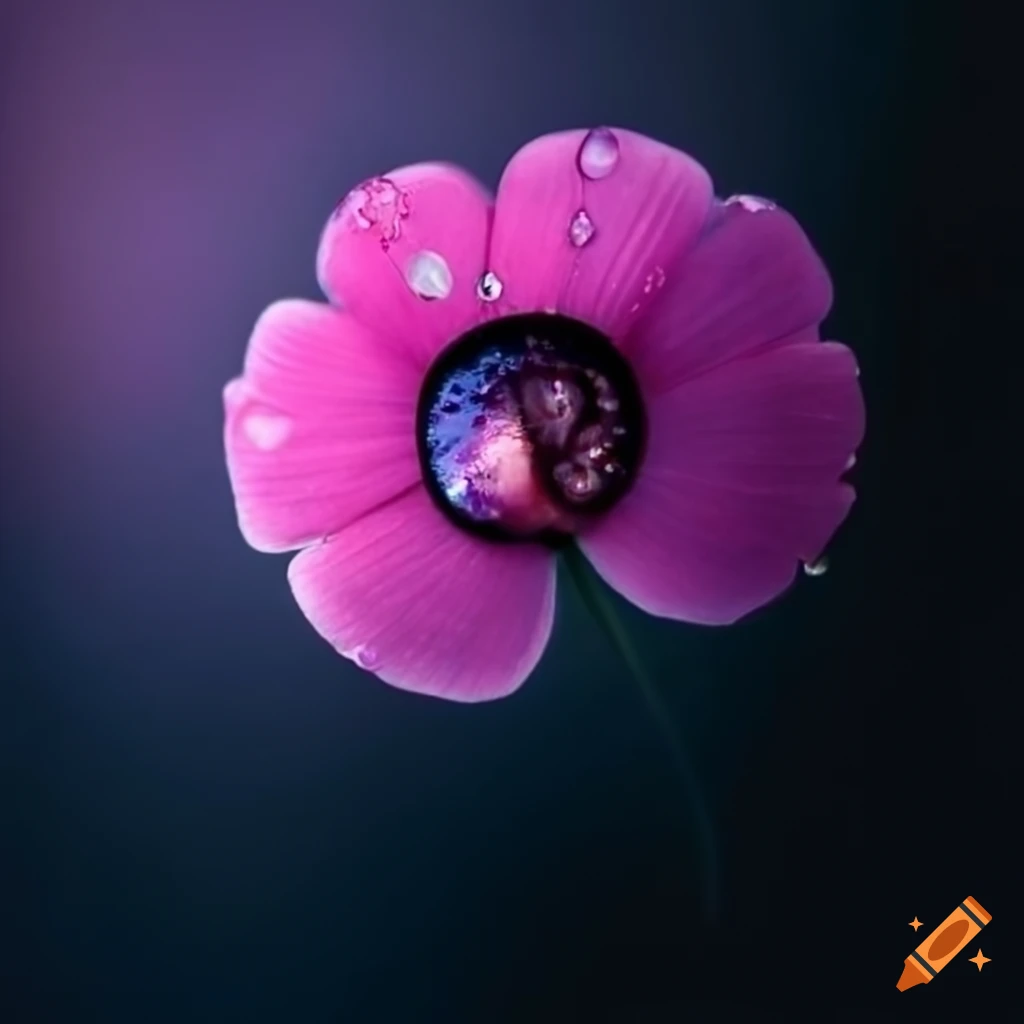 Flower resembling a waterdrop with black dots in blue and pink colors ...