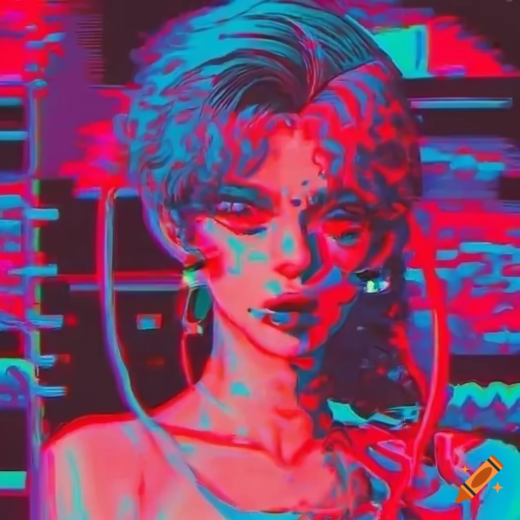 Retro anime aesthetic psychedelic woman in vhs style on Craiyon
