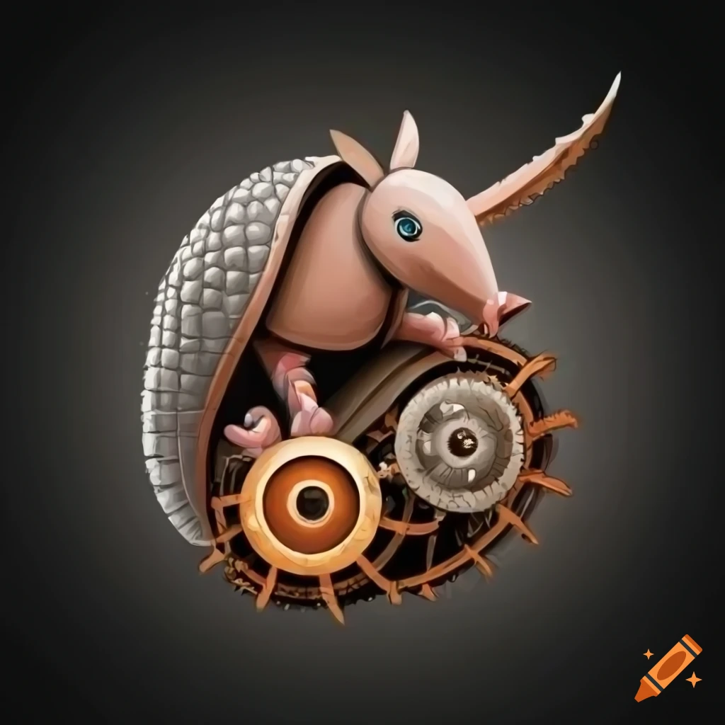 Creative armadillo illustration with circular saw details and mechanical accents on Craiyon