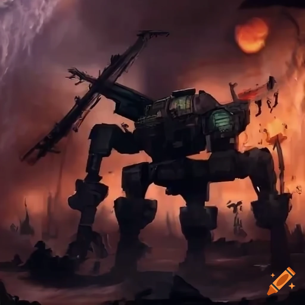 Mech battle scene on Craiyon