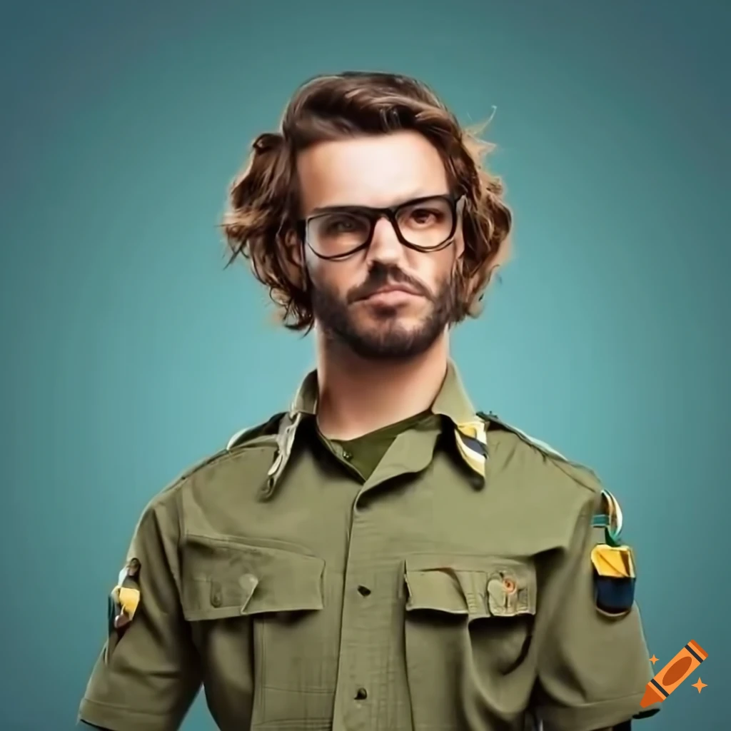 Handsome young man in australian park ranger uniform with aviator ...