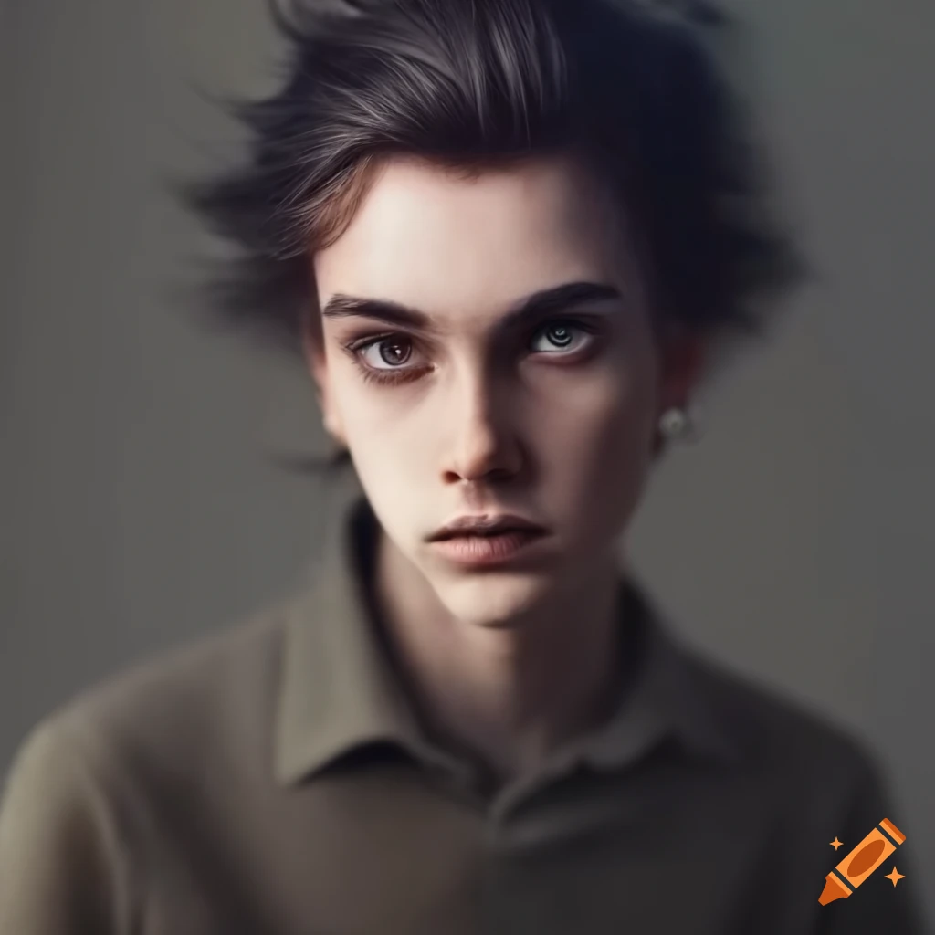 Portrait of a handsome man with dark hair and delicate features on Craiyon