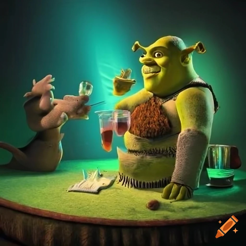 Work party in a laboratory with "shrek" theme and anthropomorphic ...