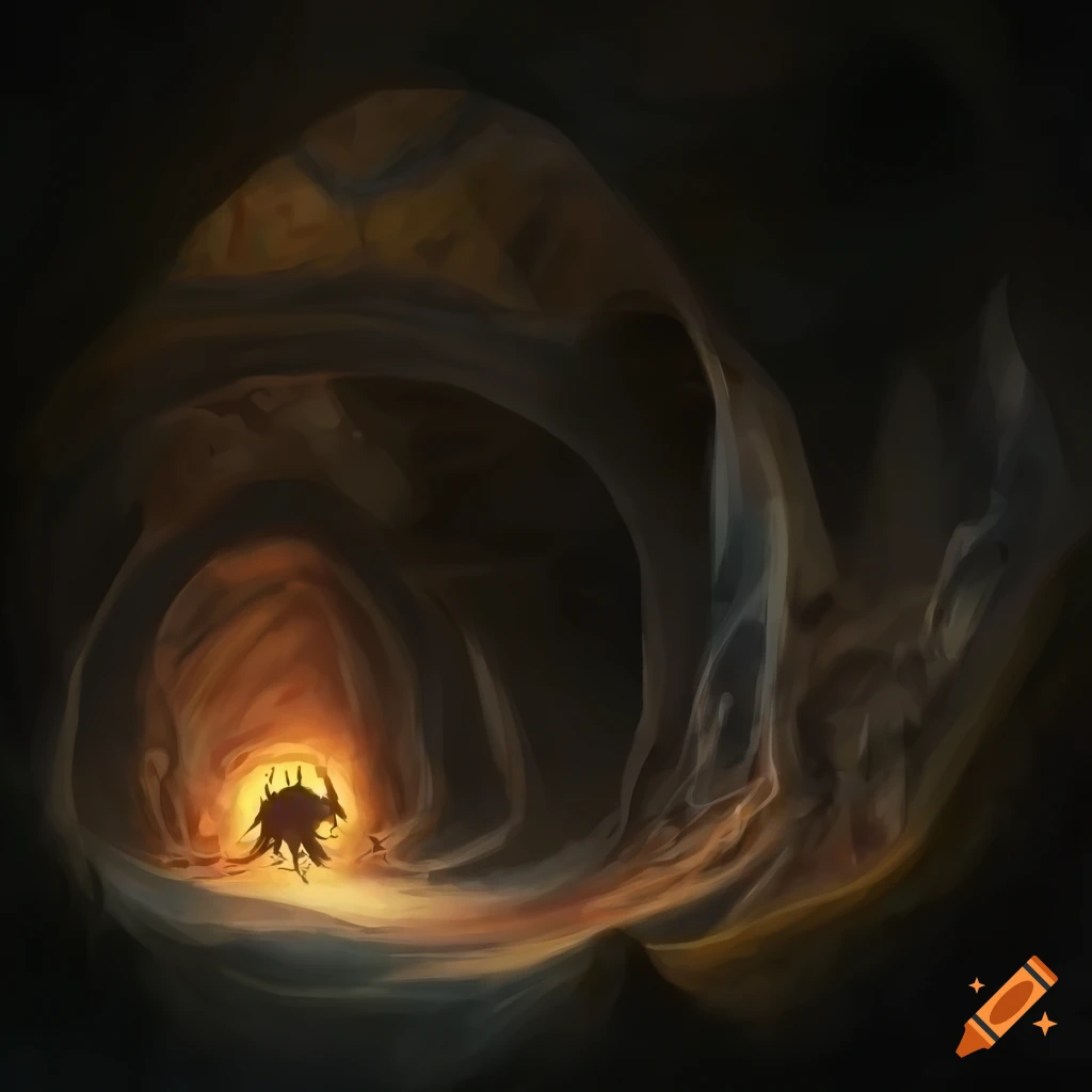 Inside moolok's cave in a fantasy art depiction on Craiyon