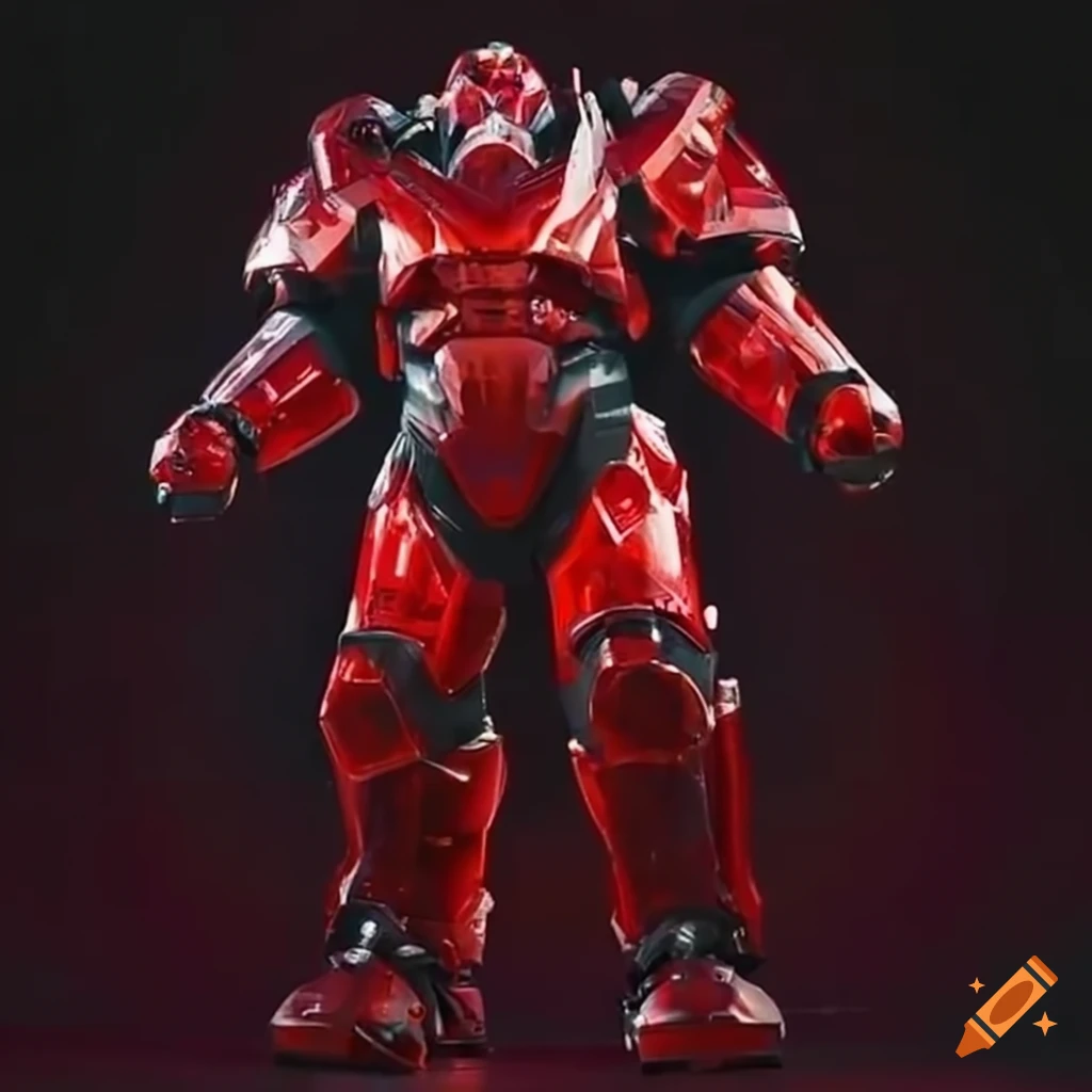 Red crystal power armor with jet pack turbines on Craiyon