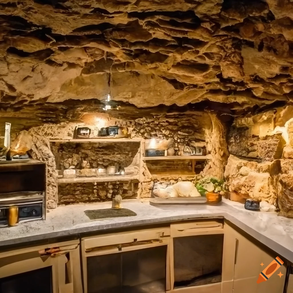 Prehistoric rock kitchen in a cave setting on Craiyon