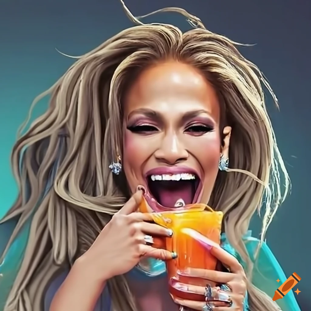 Jennifer lopez laughing with an orange drink on Craiyon