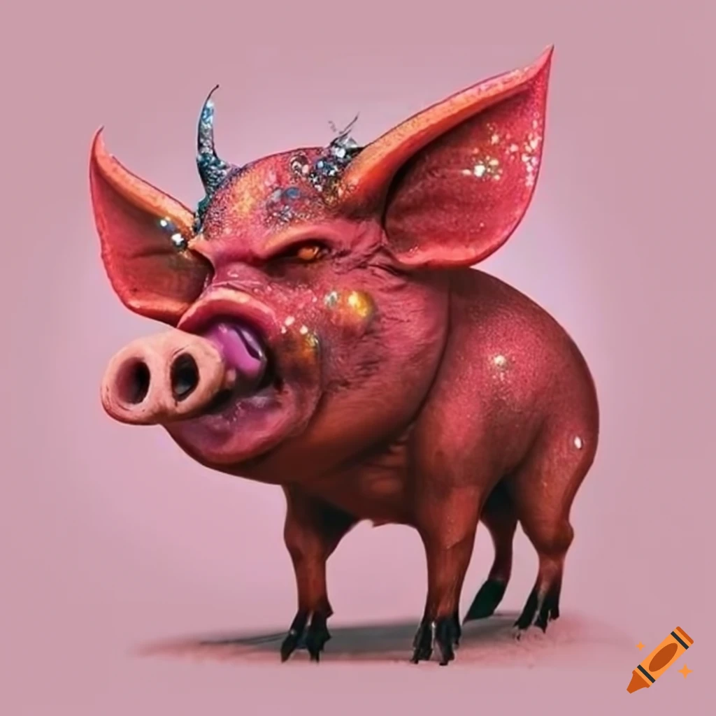 Redhaired demon pig with glitter hooves on Craiyon