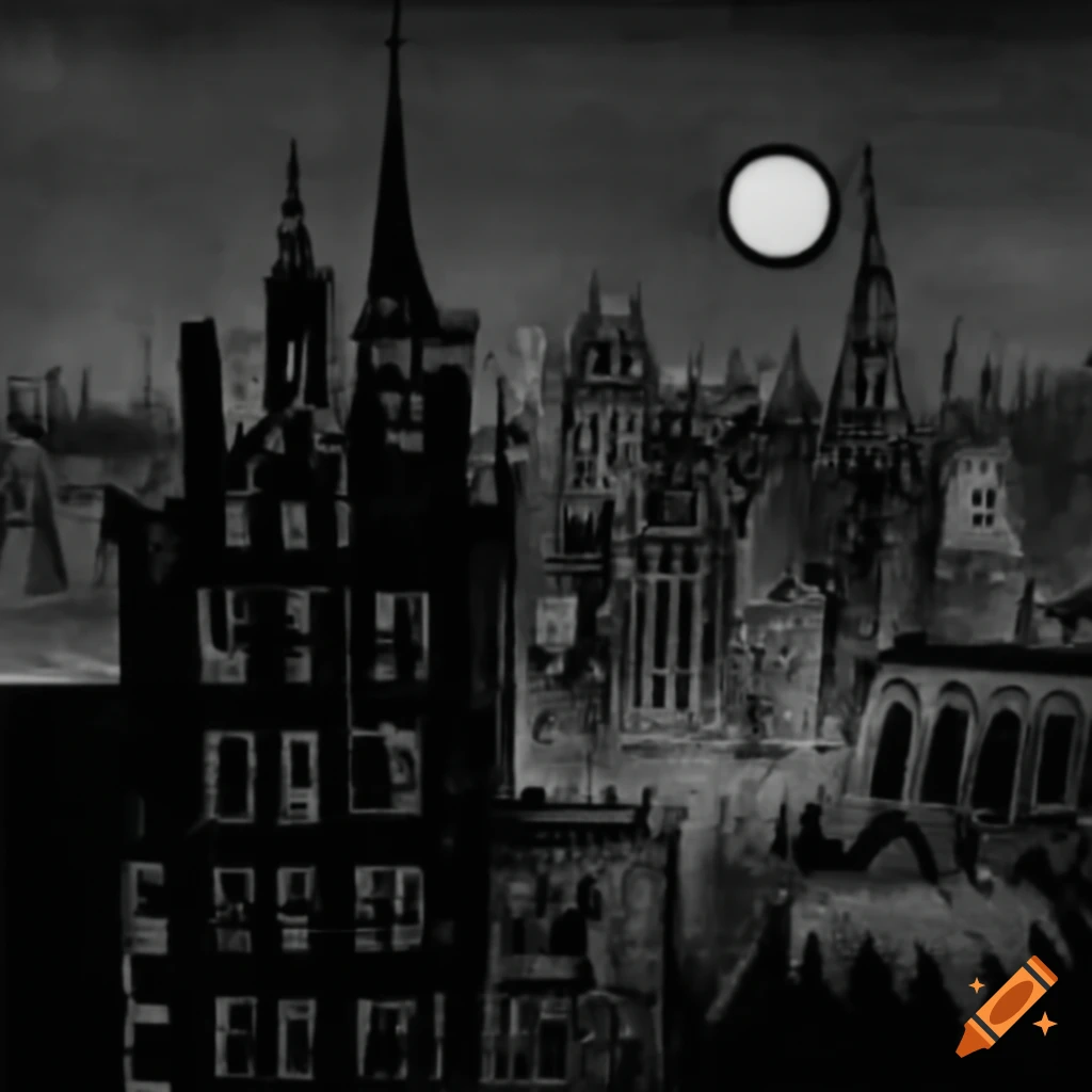 Tim burton inspired city scene on Craiyon