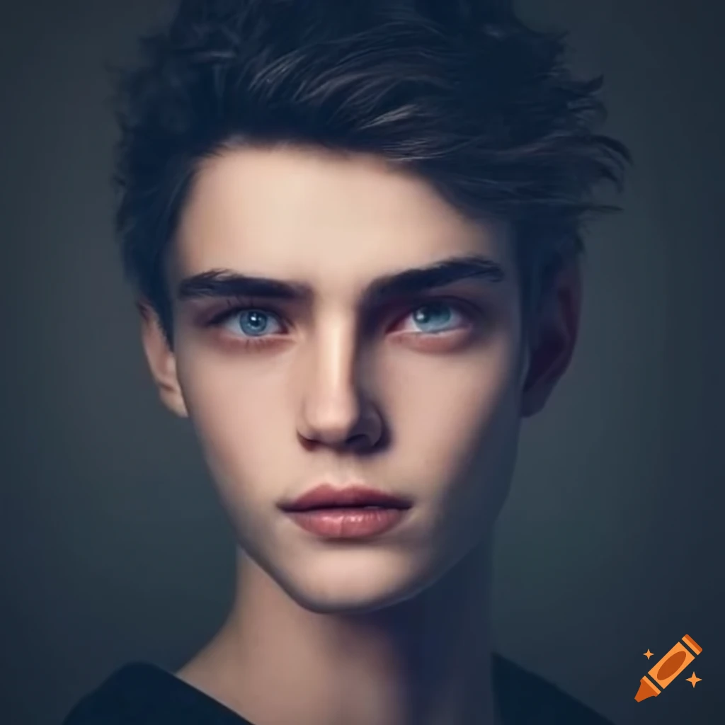 Portrait of a handsome man with dark hair and delicate features on Craiyon