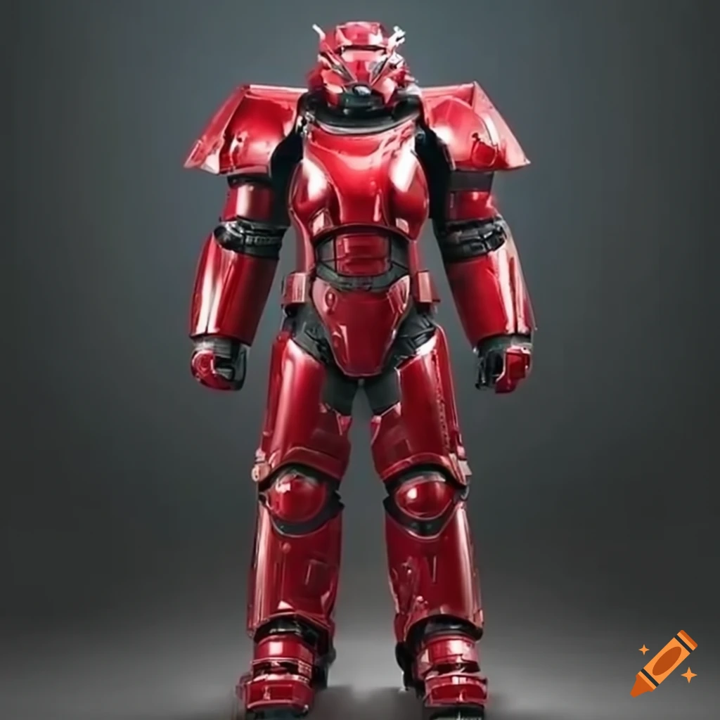 Red crystal power armor with jet pack turbines on Craiyon