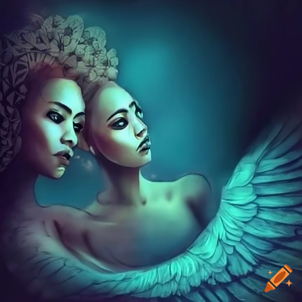 Polynesian twins depicted as enchanting figures with wings symbolizing ...
