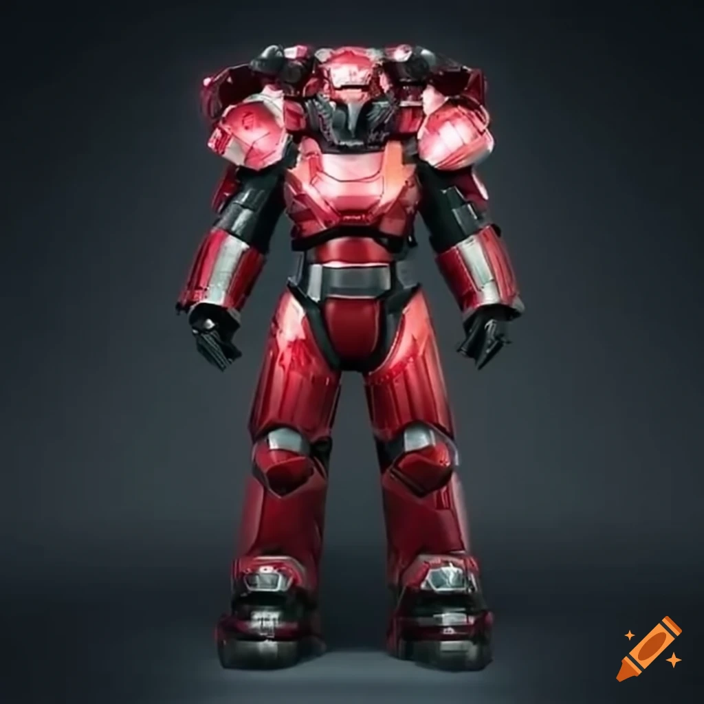 Full body power armor made of red crystals with jet pack turbines on ...