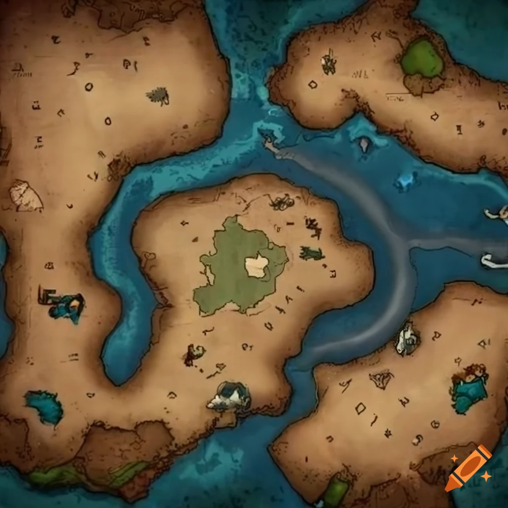 Fantasy world map with a port on Craiyon